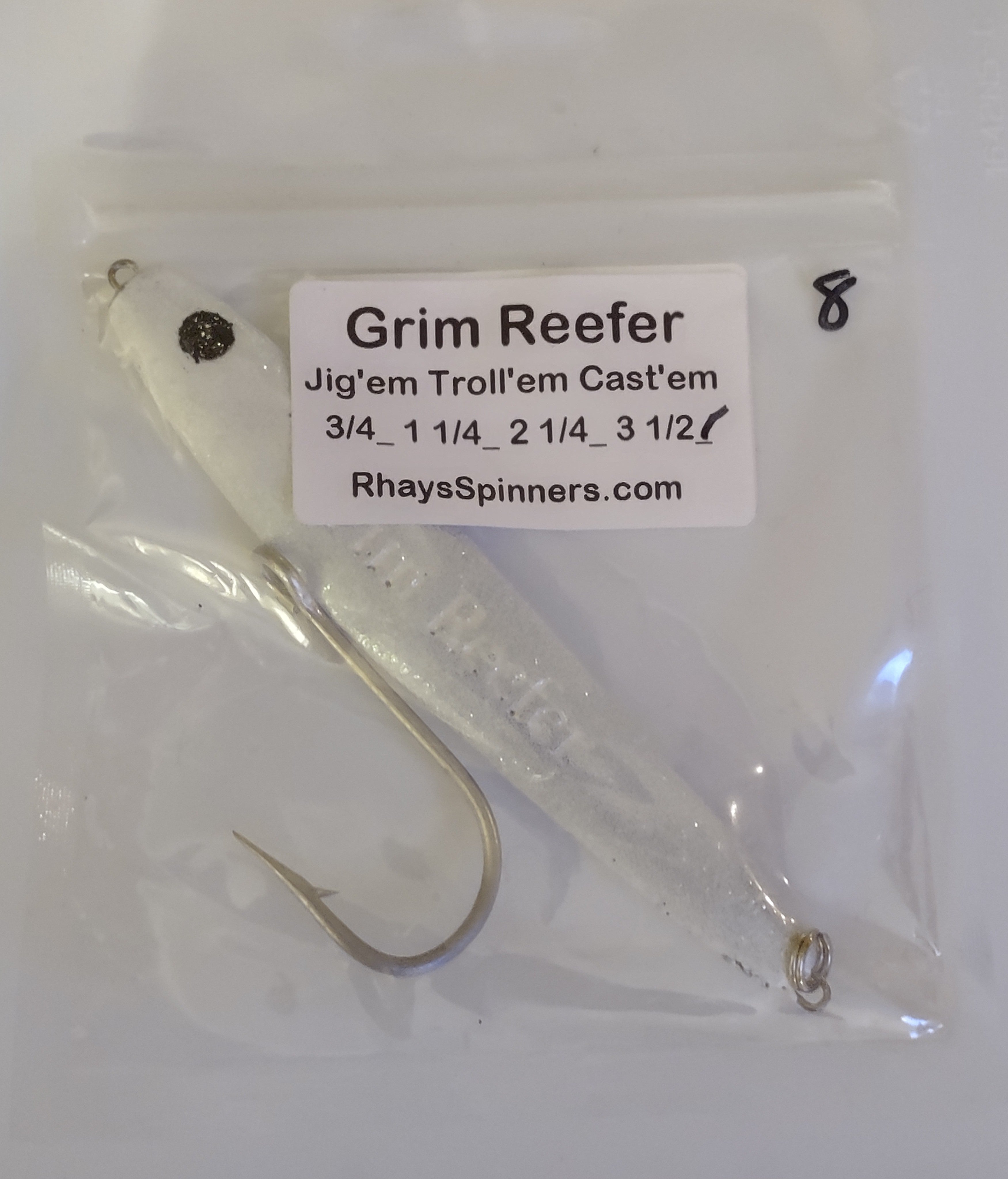 Grim Reefer jigs White 2 1/4 & 3 1/2 oz – Rhays Spinners / Custom ...