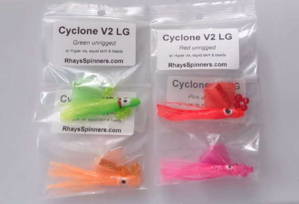 Cyclone v2 w/ hoochie (unrigged) – Rhays Spinners / Custom Tackle Works
